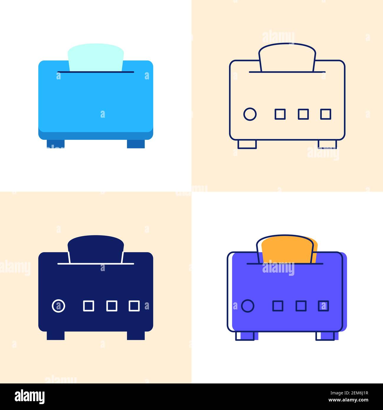 Toaster with bread icon set in flat and line styles. Kitchen appliance ...