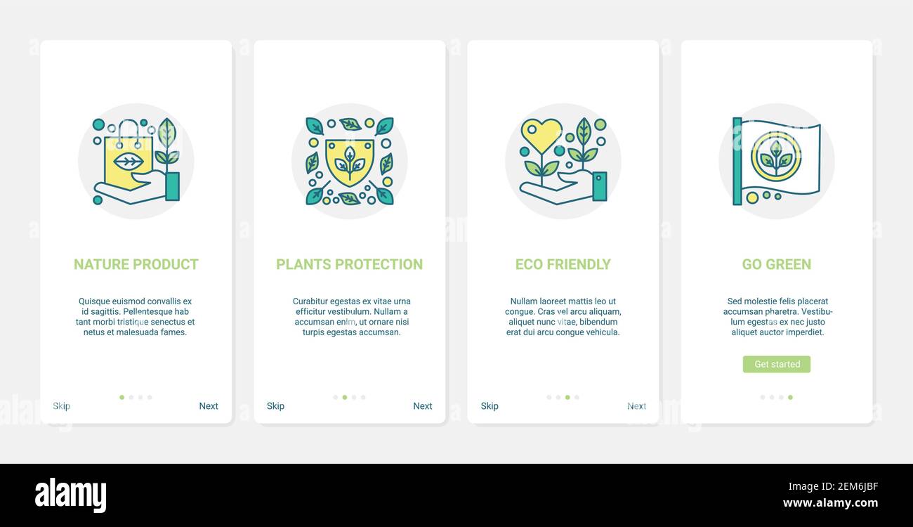 Eco friendly technology vector illustration. UX, UI onboarding mobile ...