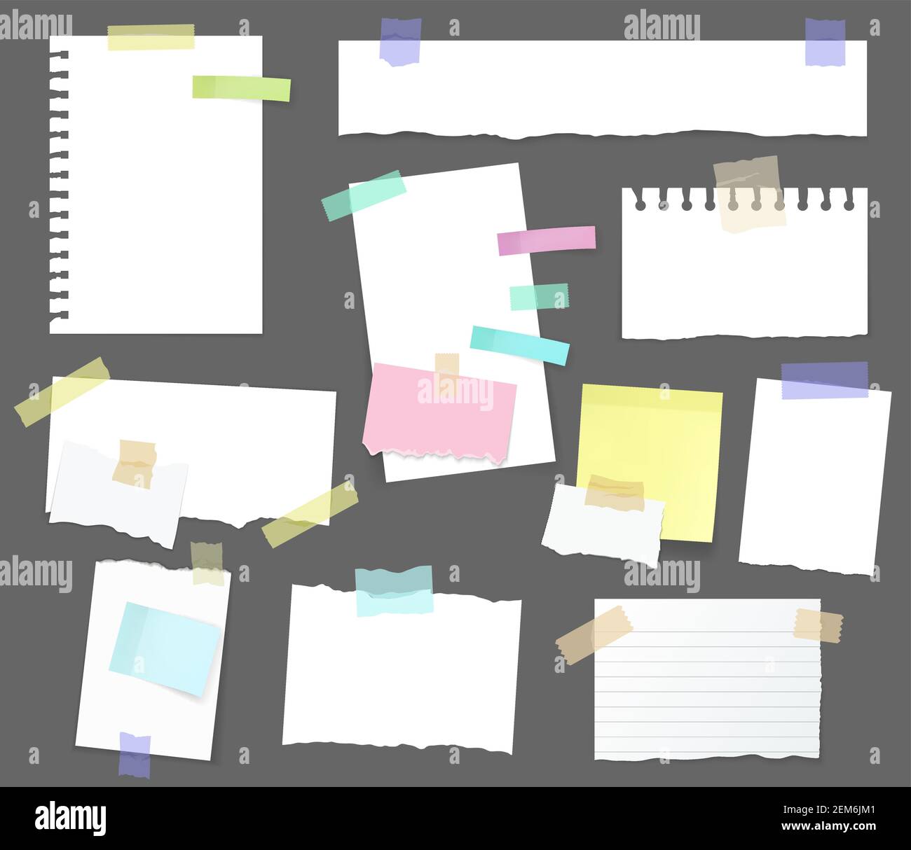 Paper notes vector isolated icons, memo messages and notepaper with ...
