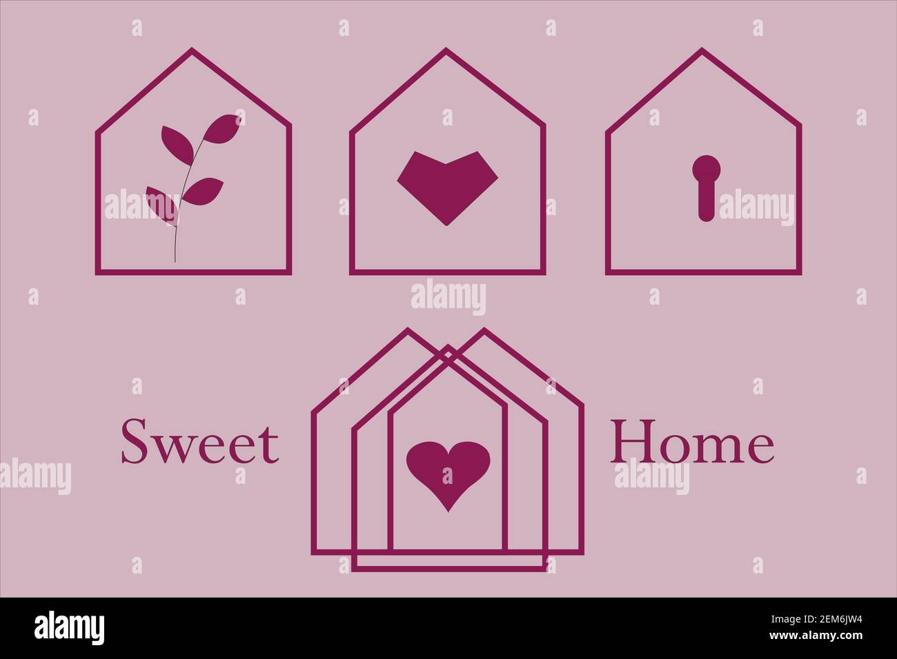 vector logo house sweet home with leaves and heart background Stock ...