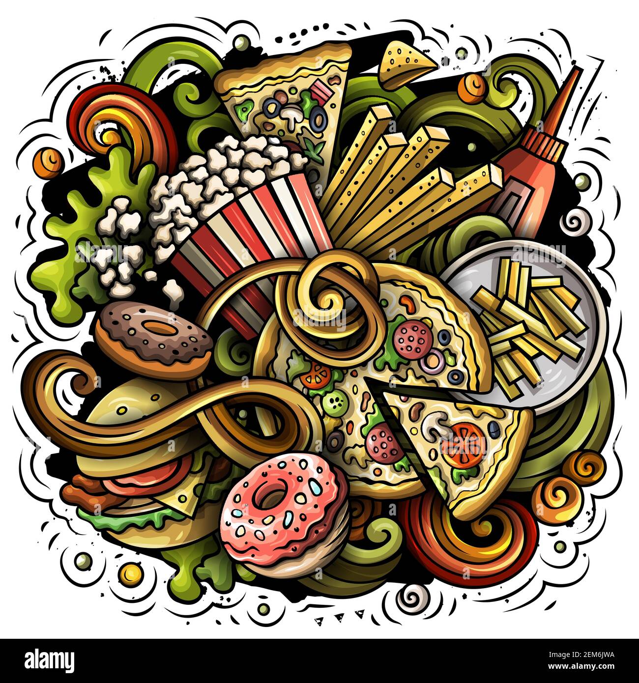 Fastfood hand drawn vector doodles illustration Stock Vector Image ...