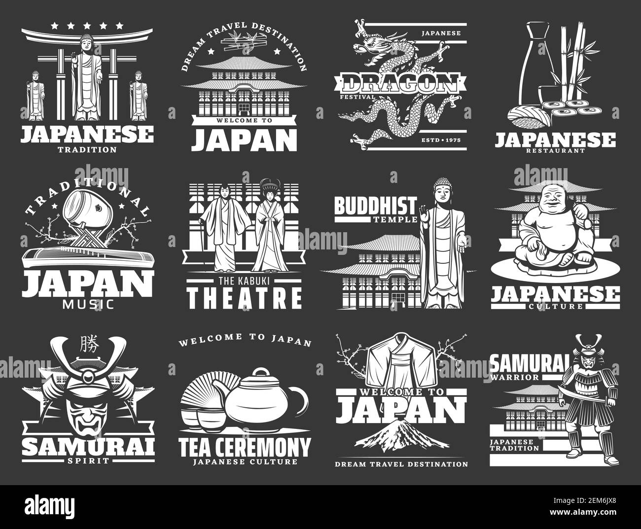 Welcome to Japan, vector travel icons of Japanese tourism to culture ...