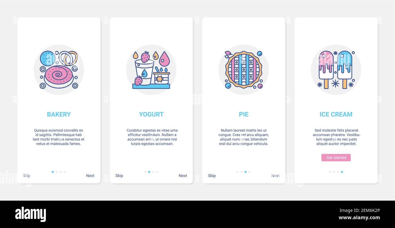 Pastry shop, confectionery fastfood sweet menu vector illustration. UX ...