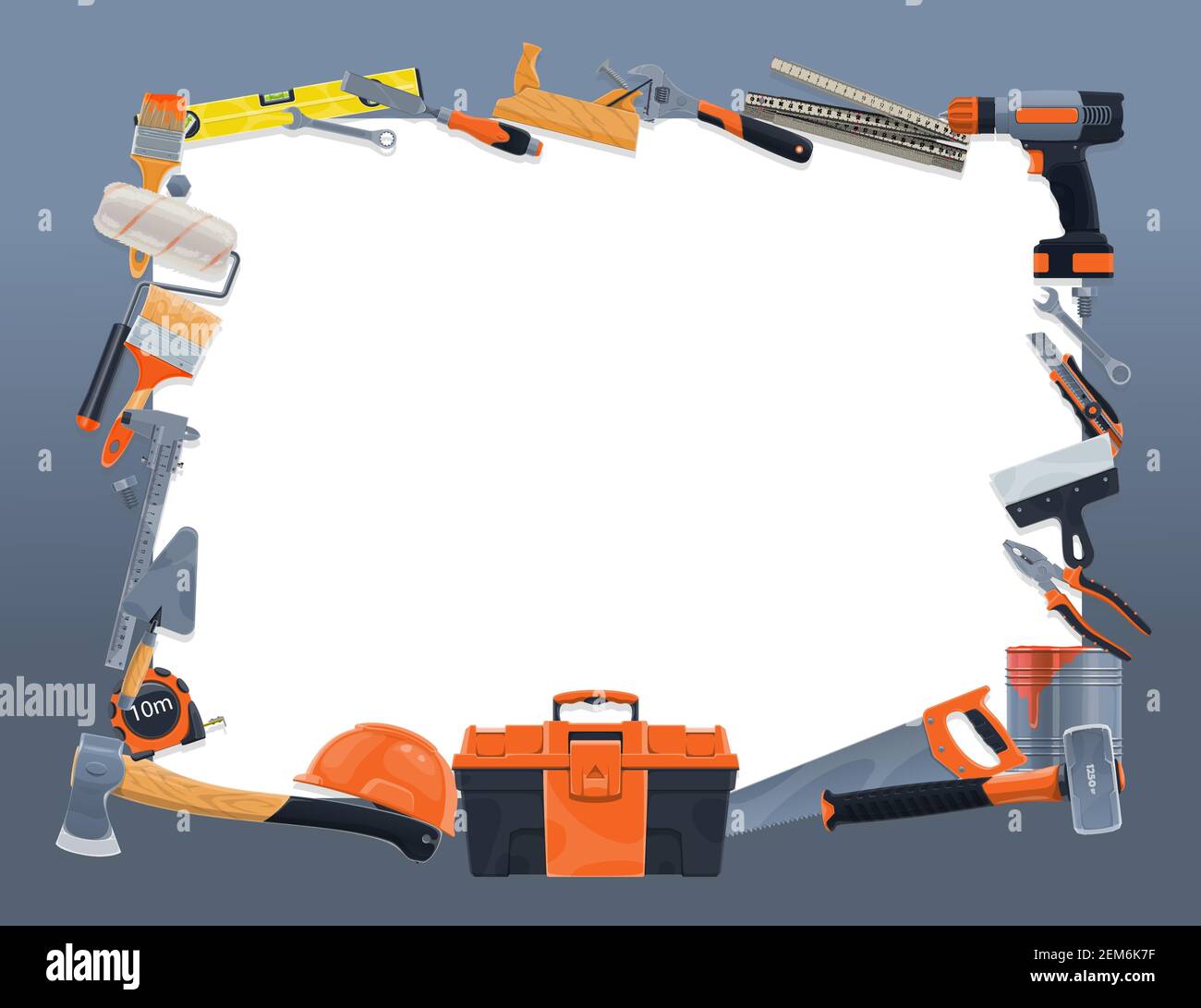 Construction and repair tools vector frame border. Hammer, drill, paint ...