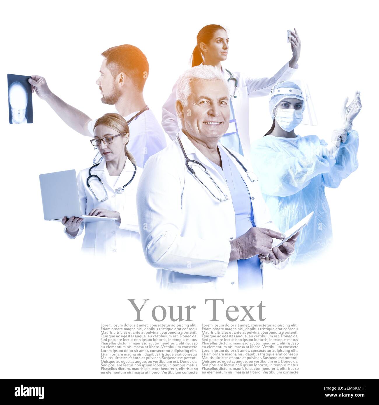 Different doctors on white background with space for text Stock Photo ...