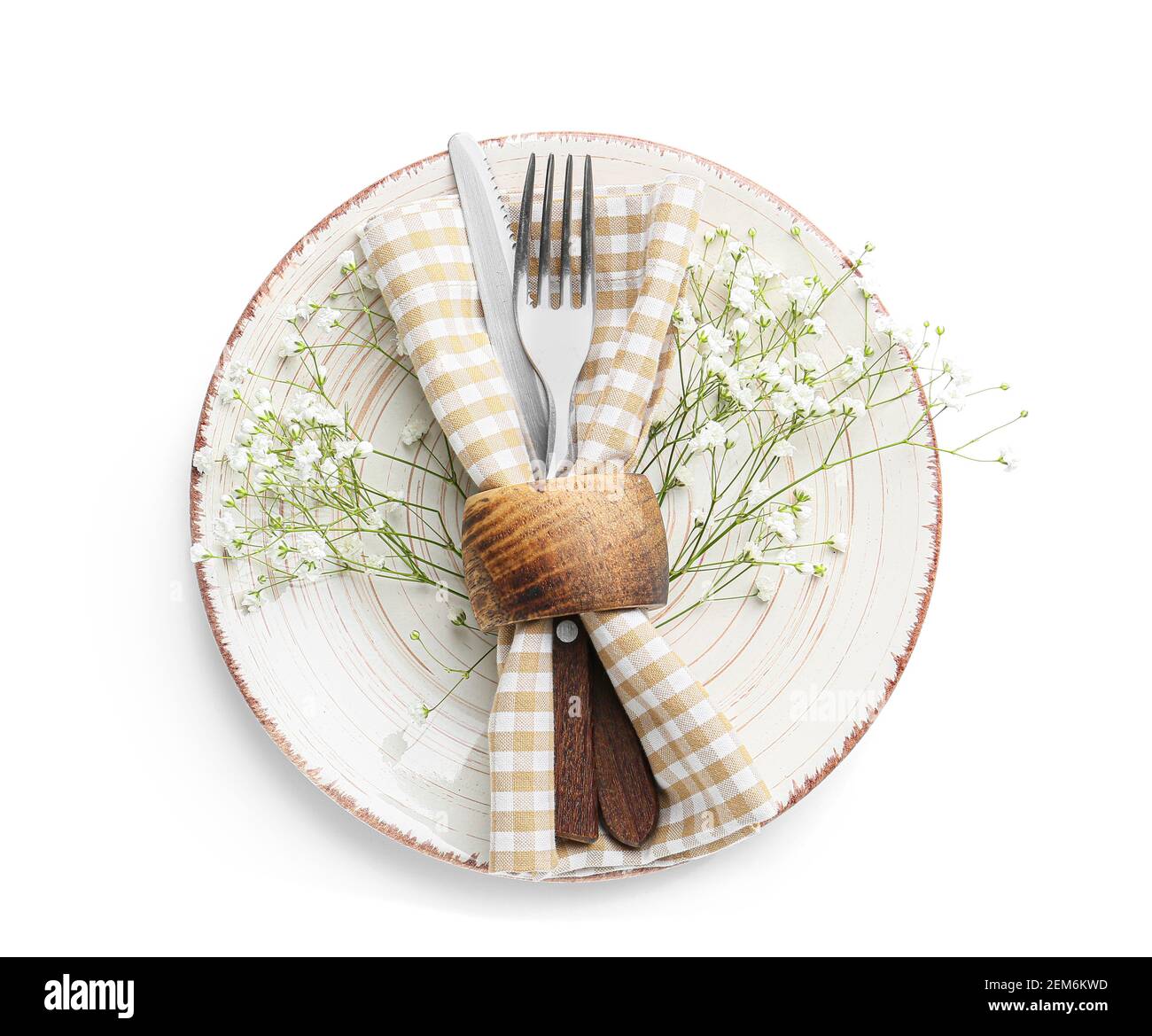 Beautiful table setting on white background Stock Photo - Alamy