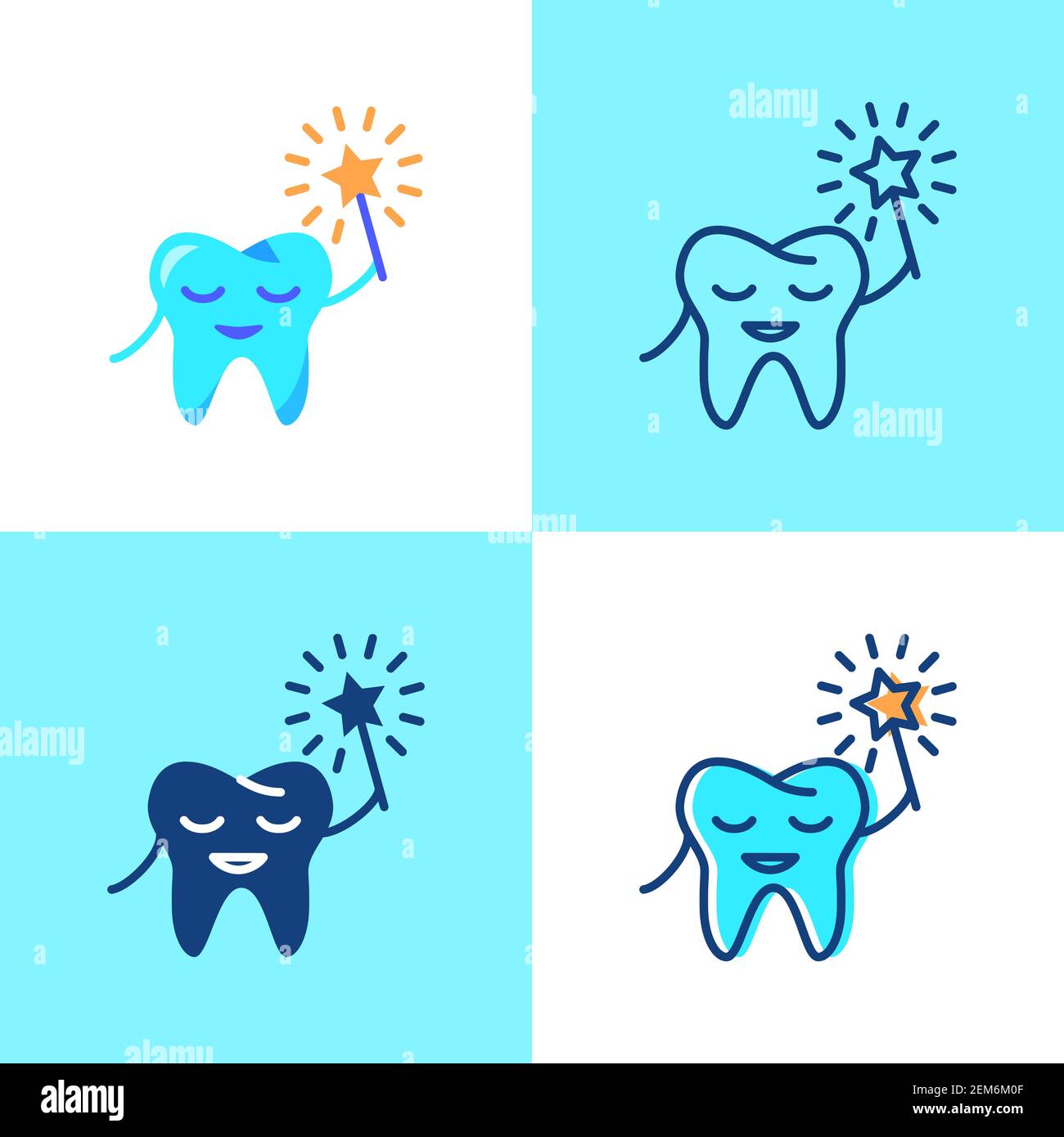 Smiling tooth icon set in flat and line style. Children teeth care ...