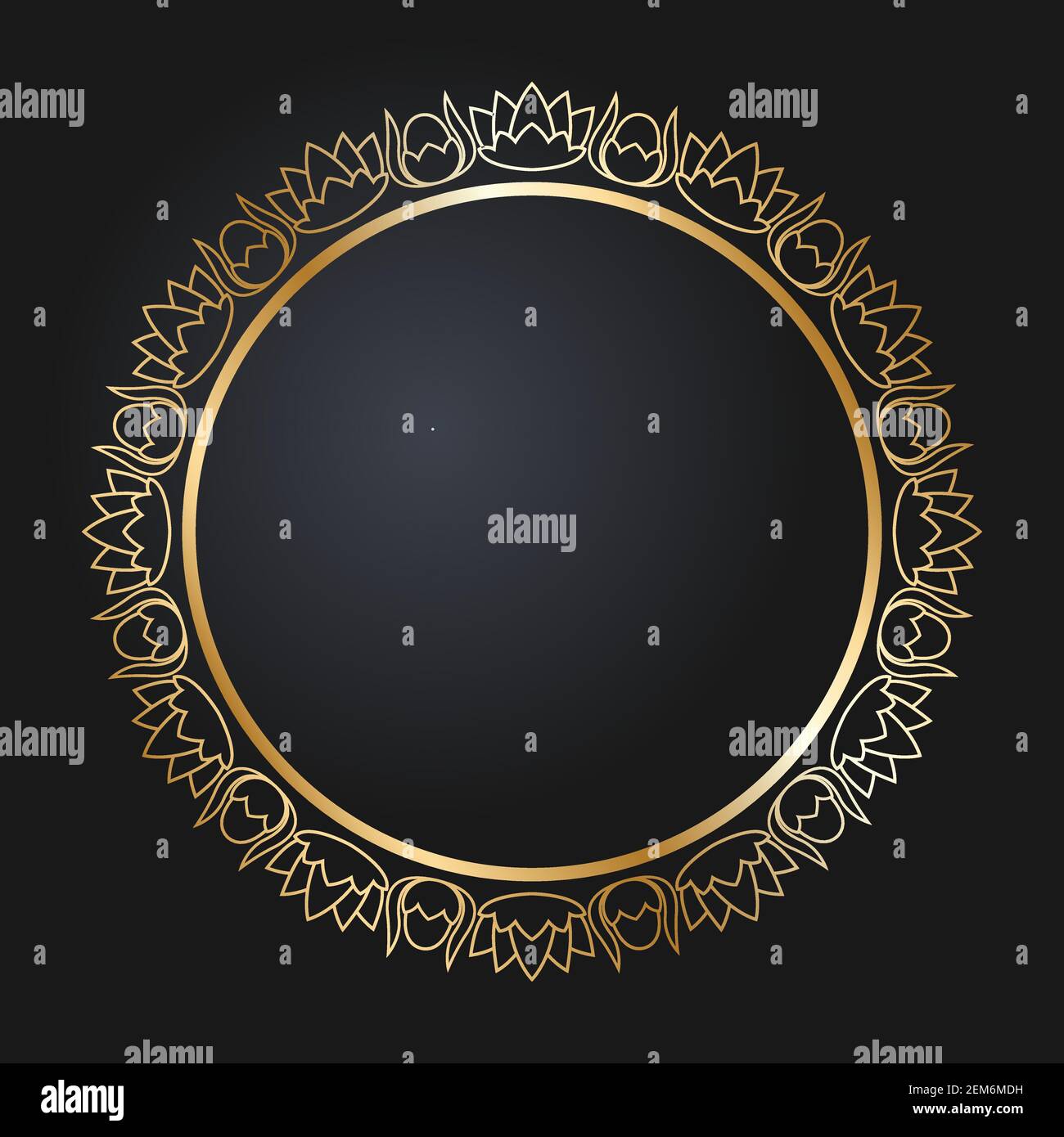 Floral gold border. Round golden frame with wild flowers. Vector ...