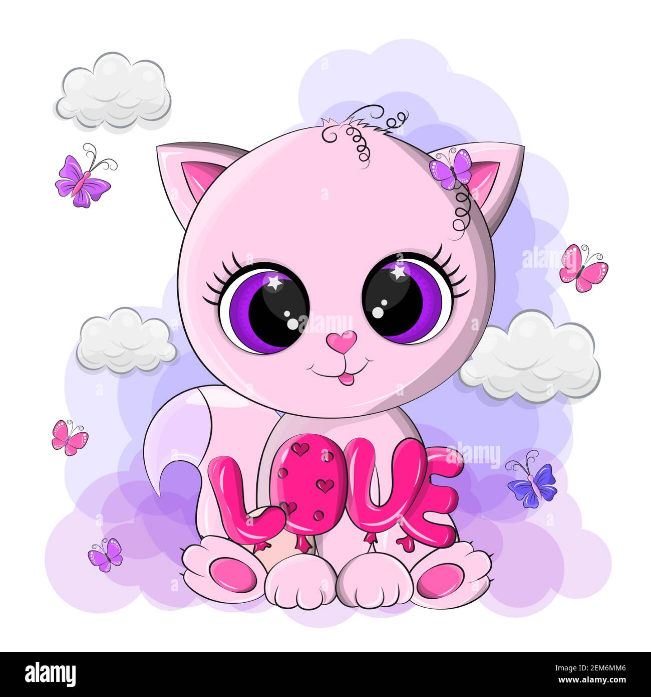 Cute pink cat, with big loving eyes. The clip art cat has the ...