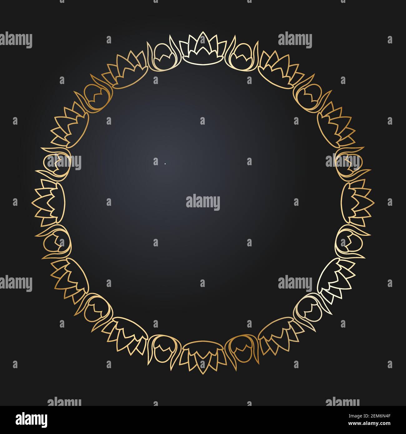 Floral gold border. Round golden frame with wild flowers. Vector ...