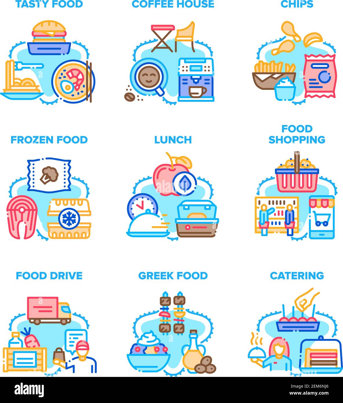 Food Eat Nutrition Set Icons Vector Illustrations Stock Vector Image ...