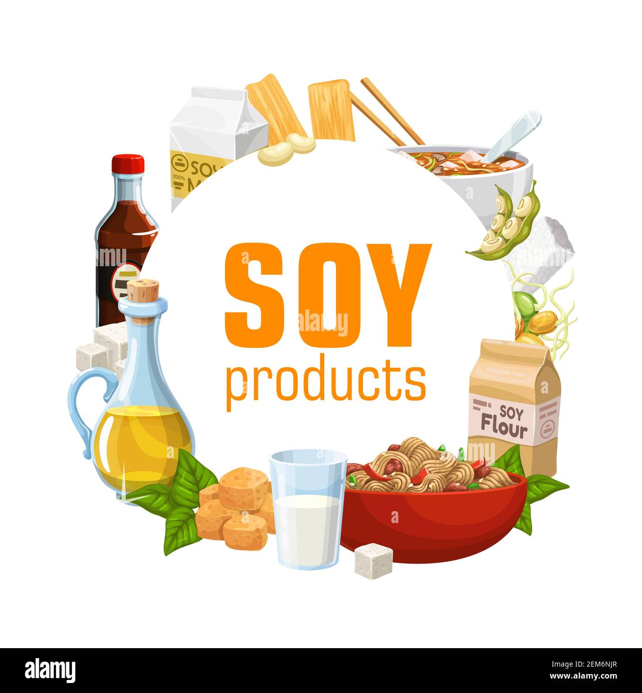 Soybean food products of vector soy bean legumes, milk, tofu, oil, miso ...