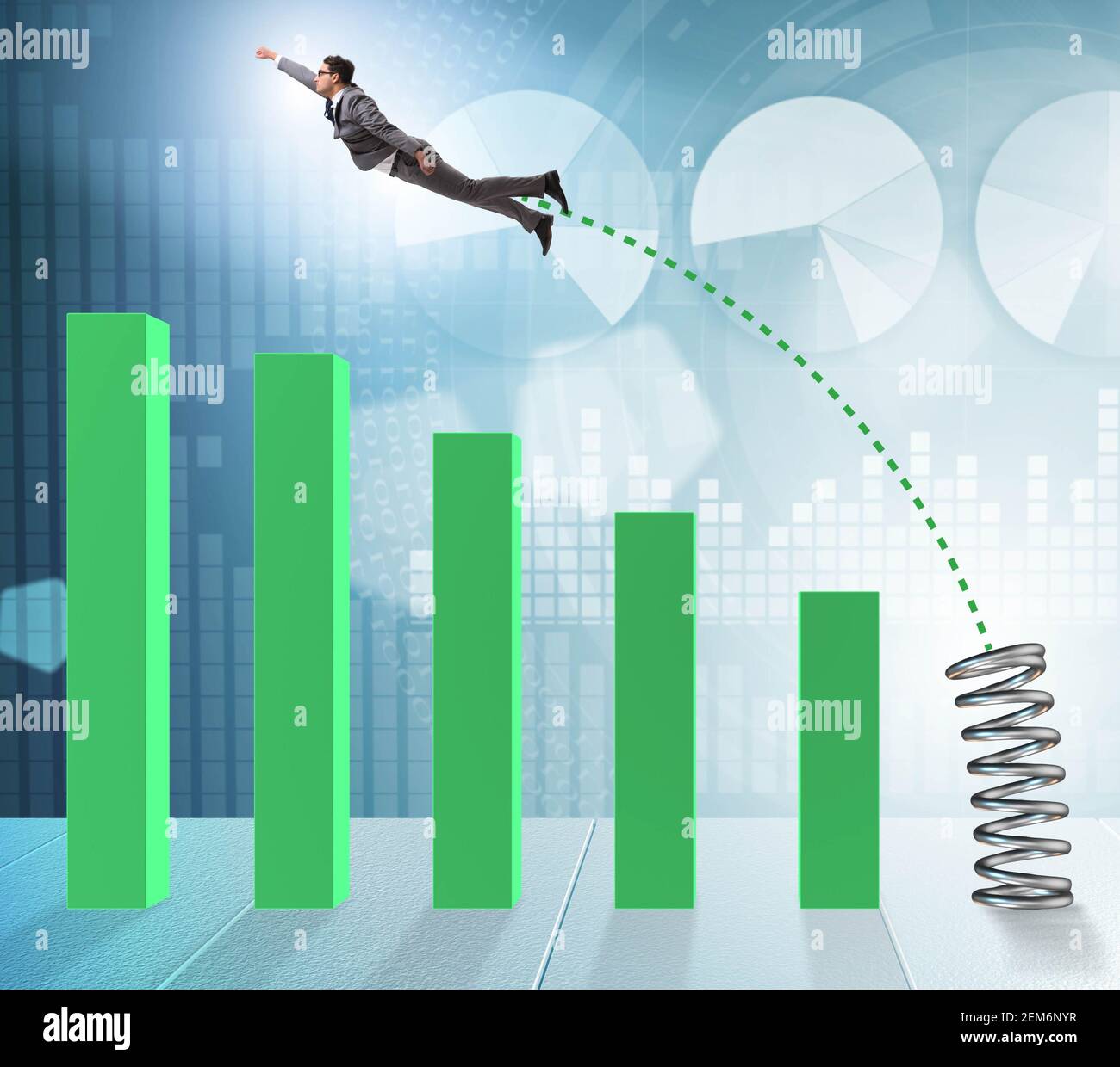 The business people jumping over bar charts Stock Photo - Alamy
