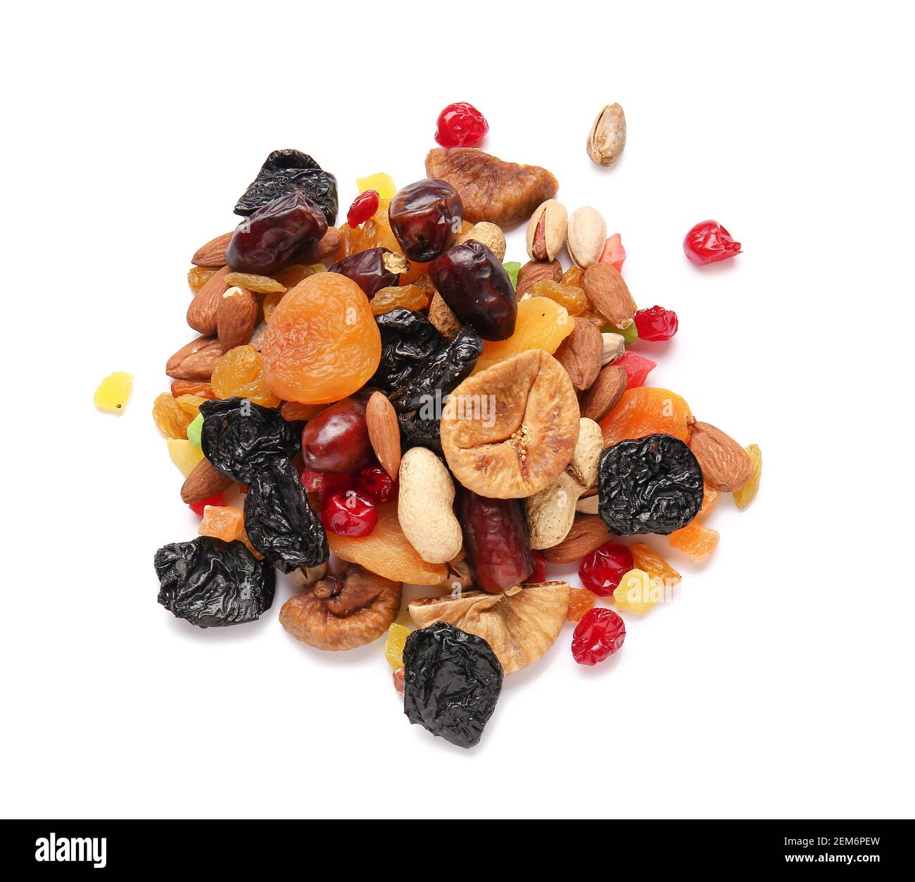 Different dried fruits on white background Stock Photo - Alamy