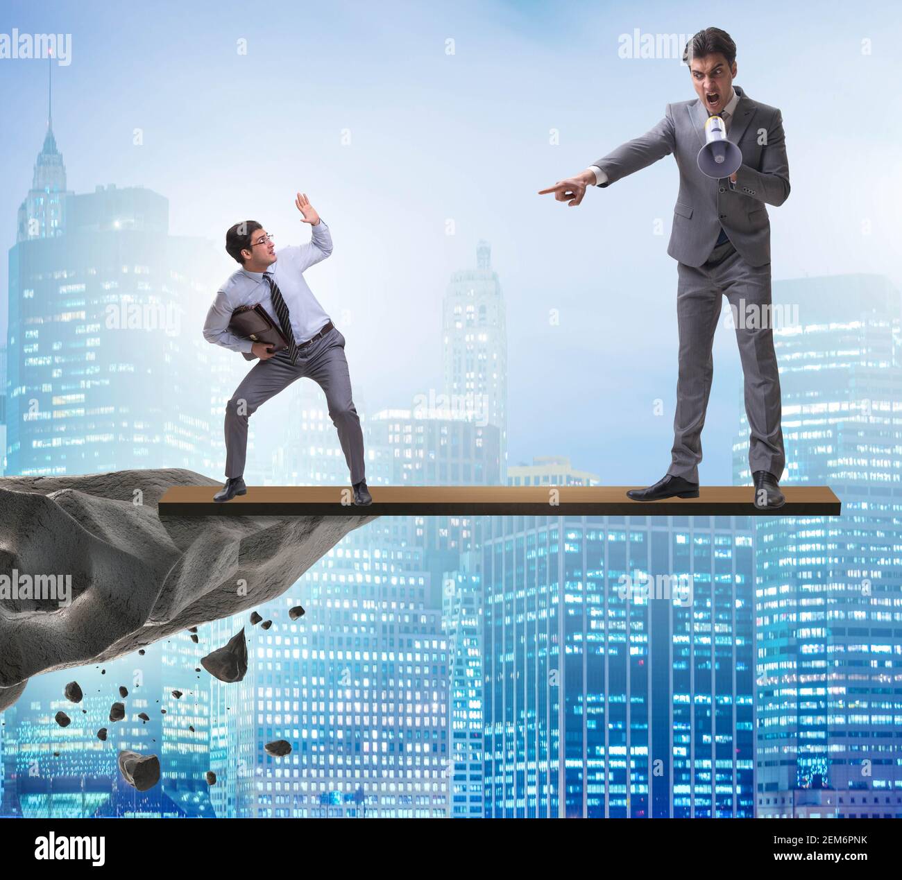 Angry unwise boss shouting and yelling at this important employee Stock ...