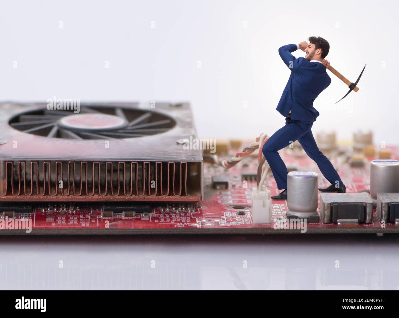 The cryptocurrency concept with businessman mining money Stock Photo ...