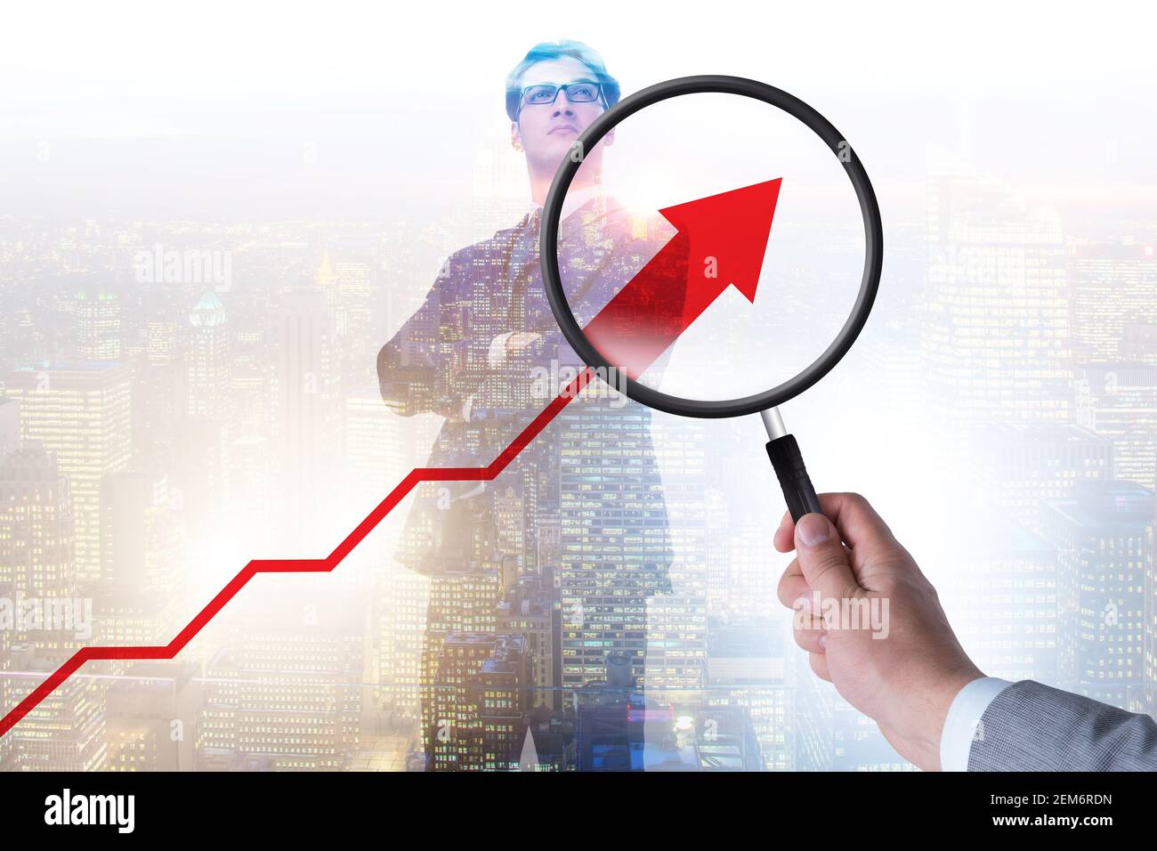 Concept of the economic growth with chart and magnifying glass Stock ...