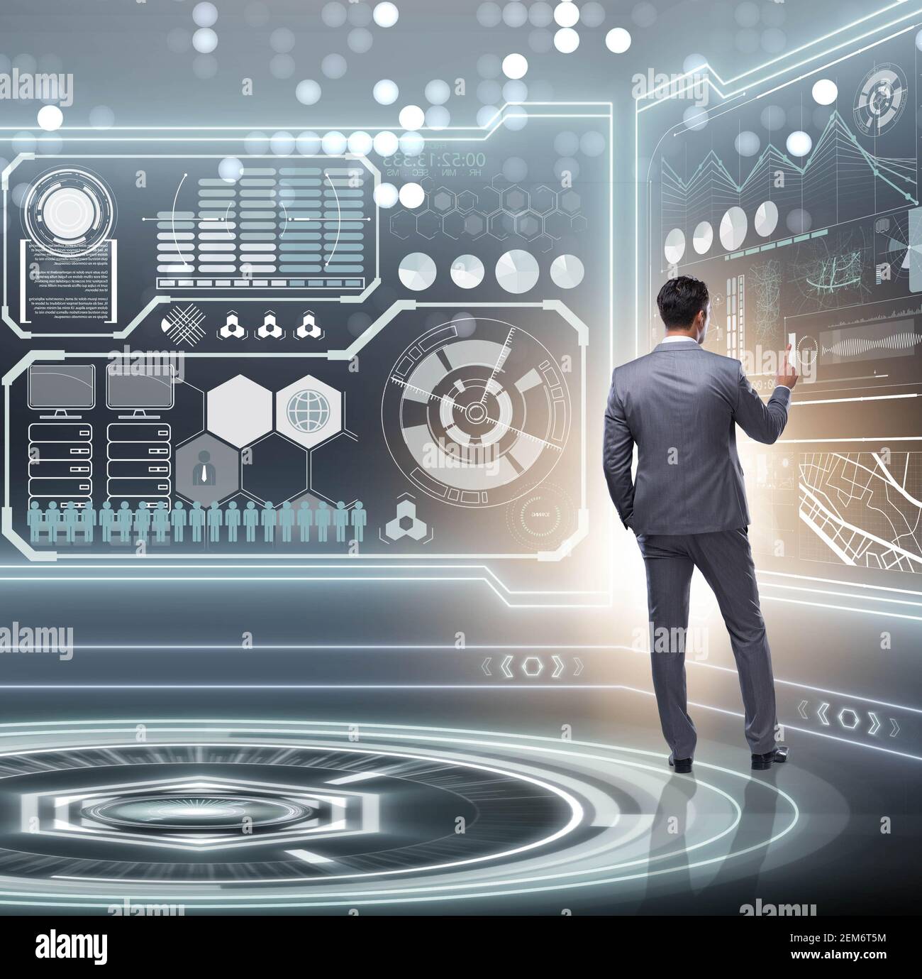 The man pressing virtual button in data mining concept Stock Photo - Alamy