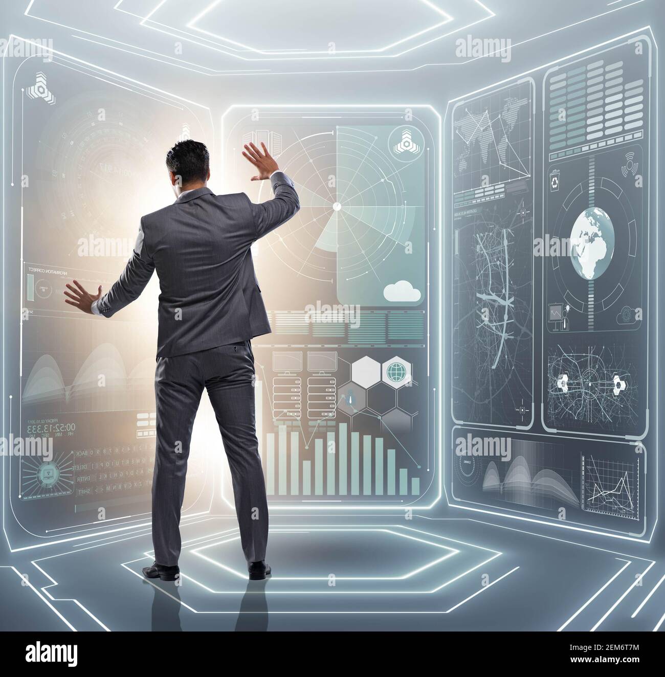 The man pressing virtual button in data mining concept Stock Photo - Alamy