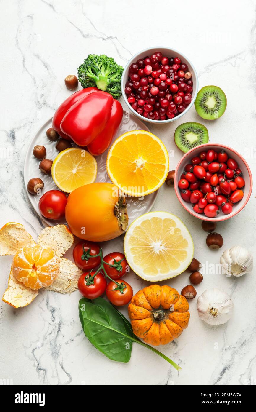 Healthy products on white background Stock Photo - Alamy