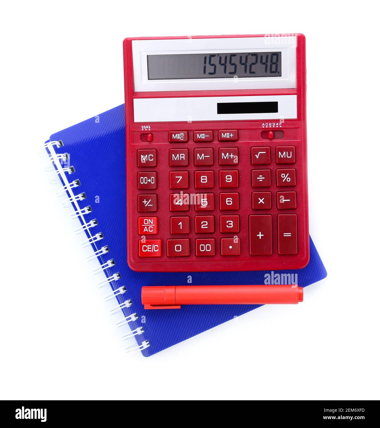 Modern calculator and stationery on white background Stock Photo - Alamy