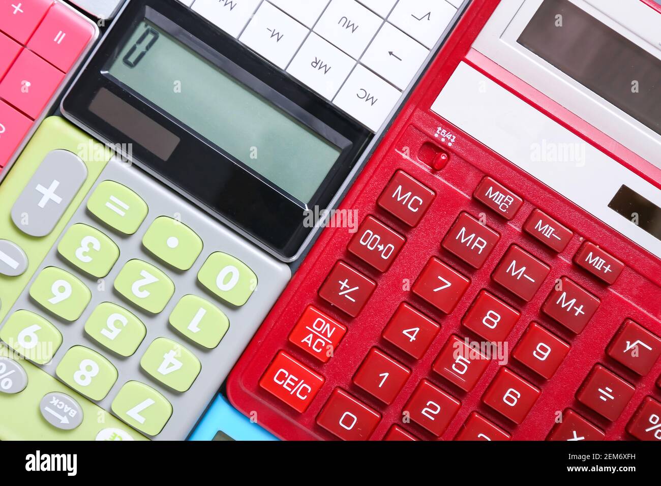 Closeup view of modern calculators Stock Photo - Alamy