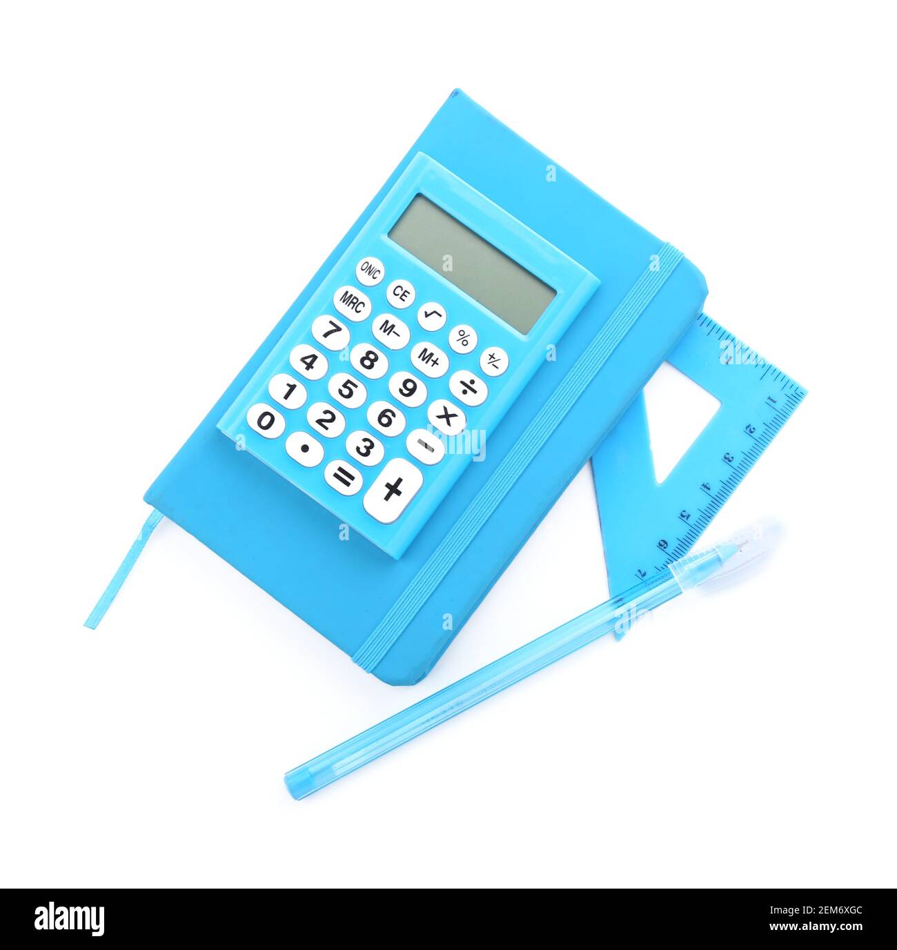 Modern calculator and stationery on white background Stock Photo - Alamy