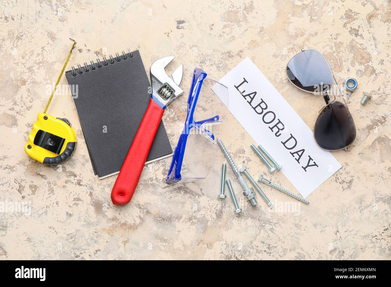 Set of tools on light background. Labor Day celebration Stock Photo - Alamy