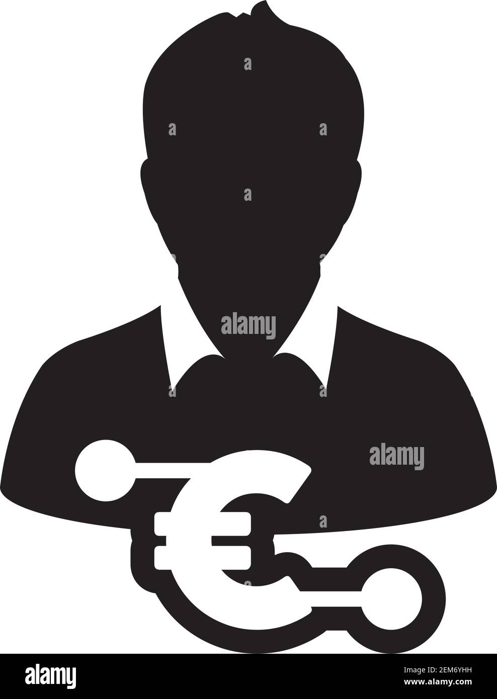 Digital euro currency icon vector symbol with male user person profile ...