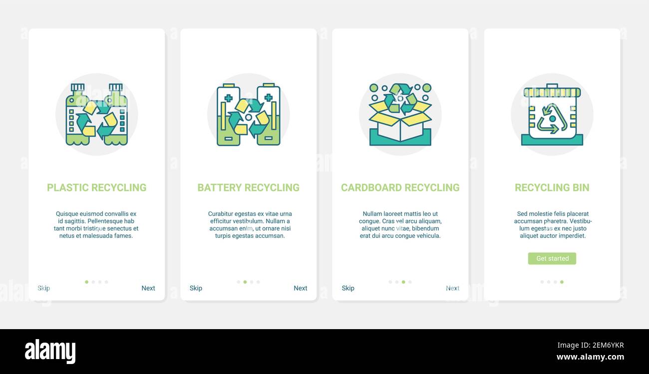 Recycling eco sorting modern technology vector illustration. UX, UI onboarding mobile app page ...