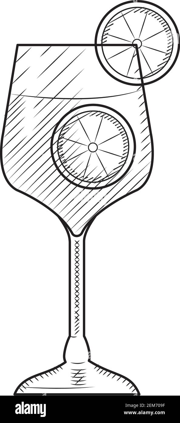 gin tonic cocktail icon over white background, sketch style, vector ...