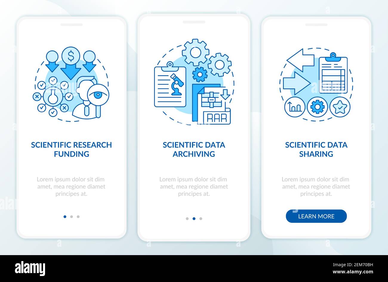 Scientific research components onboarding mobile app page screen with ...