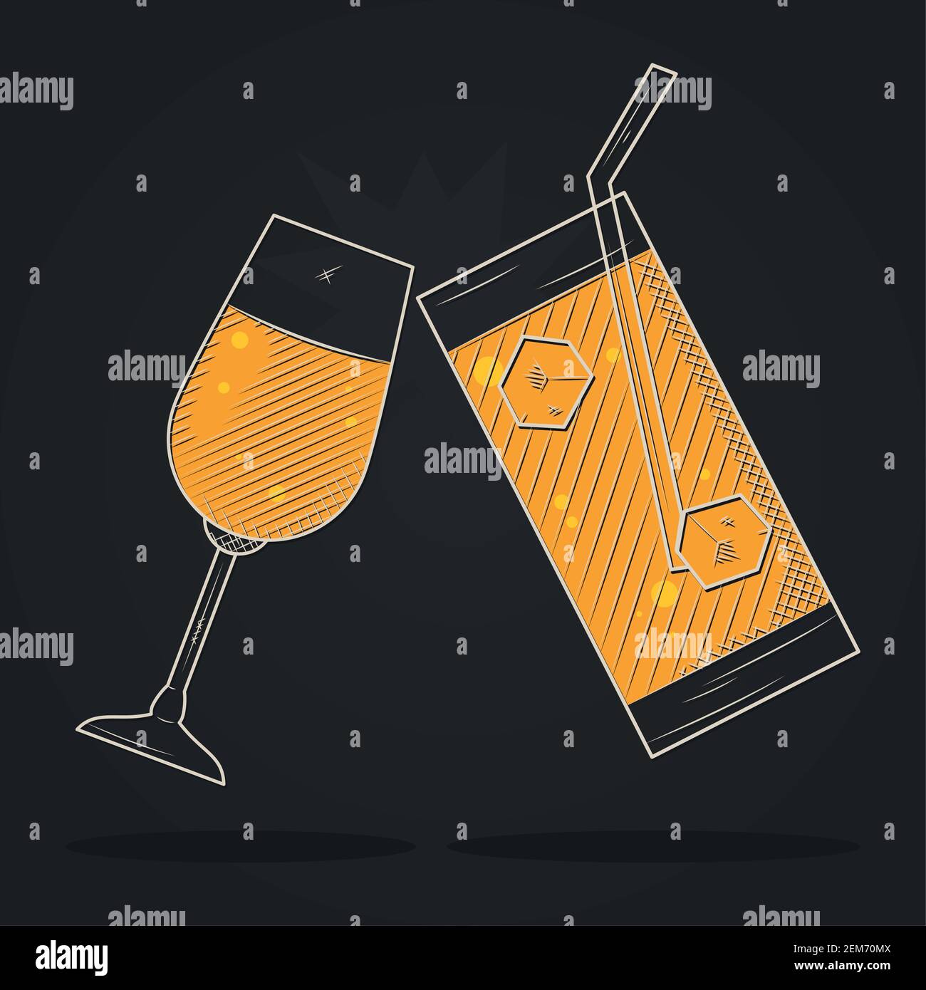toasting wine glass and cocktail glass, vector illustration Stock ...