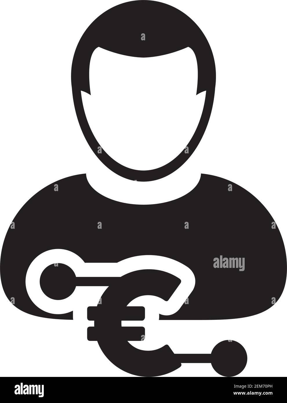 Digital euro icon vector currency symbol with male user person profile ...