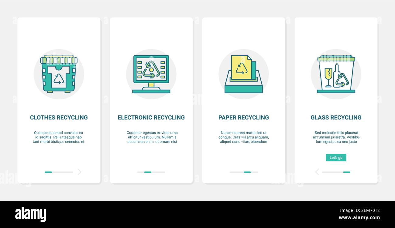 Recycling eco sorting technology vector illustration. UX, UI onboarding mobile app page screen ...