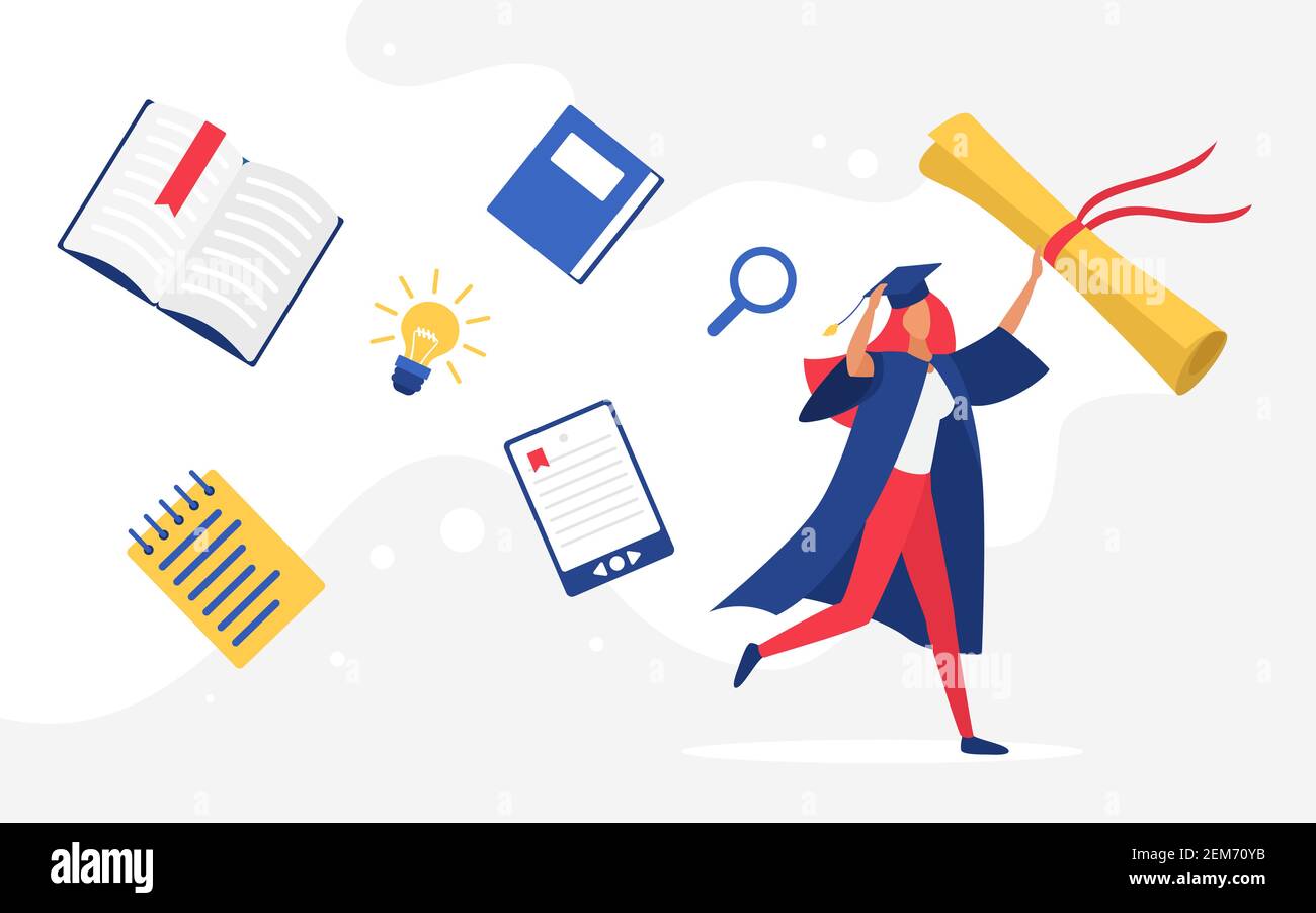 Young Graduate Student Cartoon Character Graduation Stock