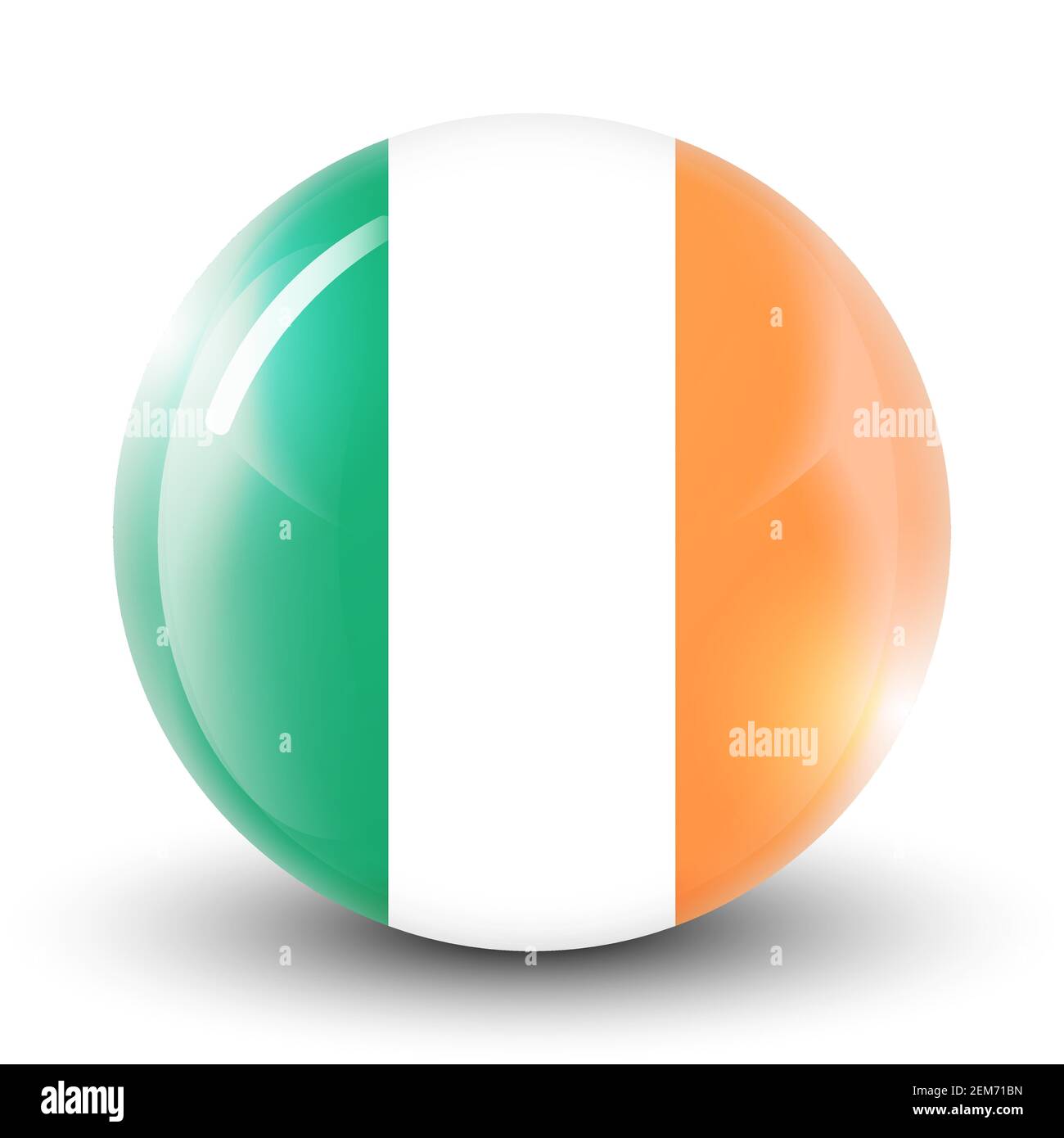 Glass light ball with flag of Ireland. Round sphere, template icon ...