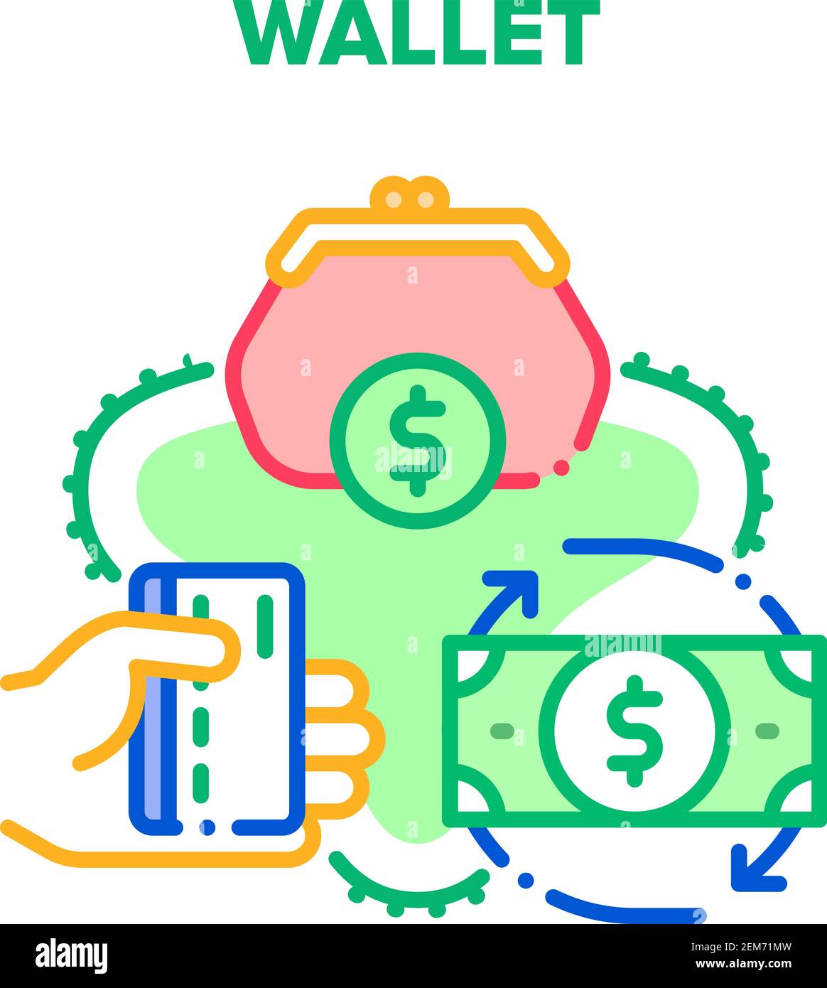 Wallet With Cash Vector Concept Color Illustration Stock Vector Image ...
