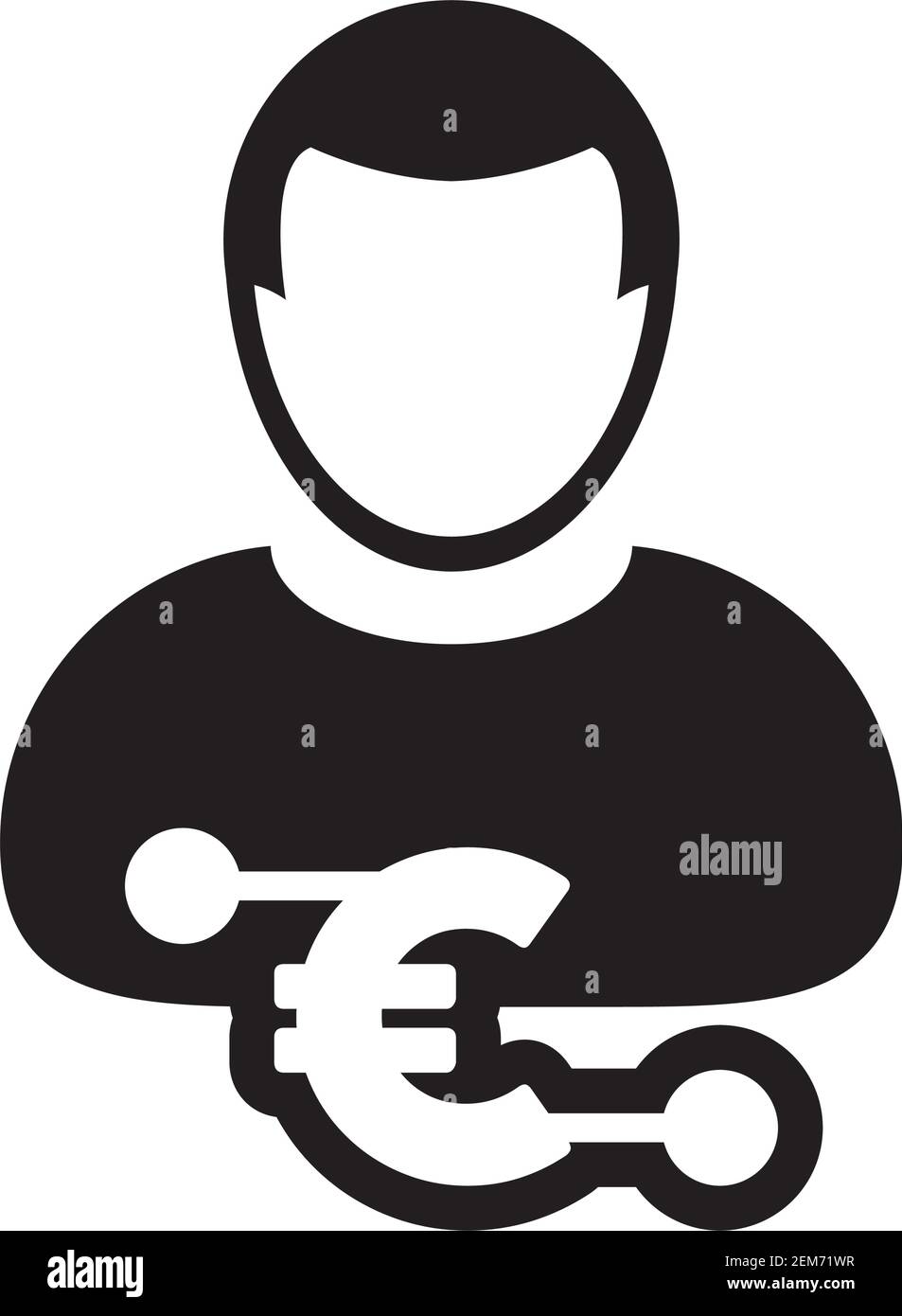 Digital euro currency icon vector symbol with male user person profile ...