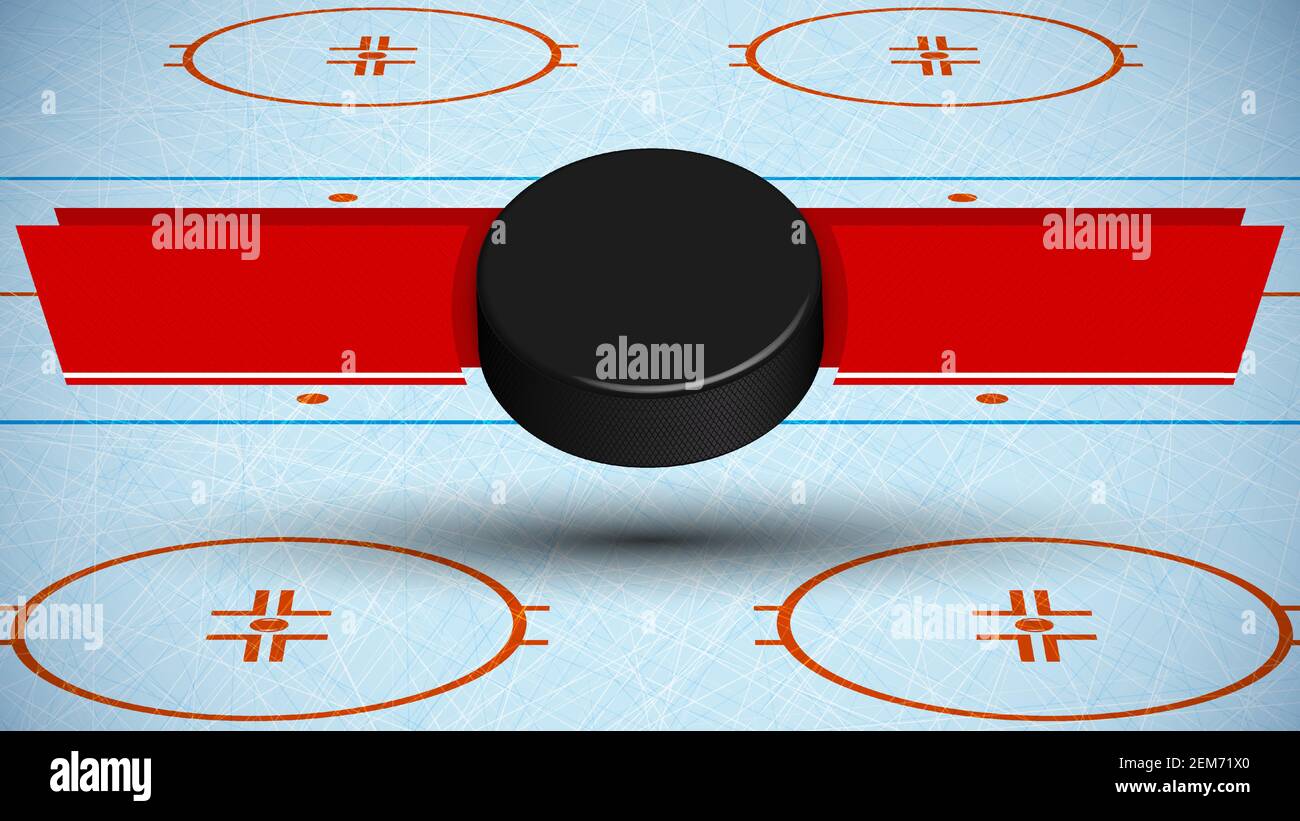 template for tournament with ice hockey puck on background of sport ice ...