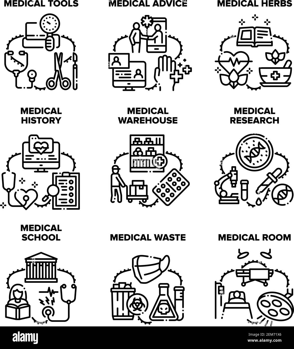 Medical Advice Set Icons Vector Black Illustrations Stock Vector Image ...