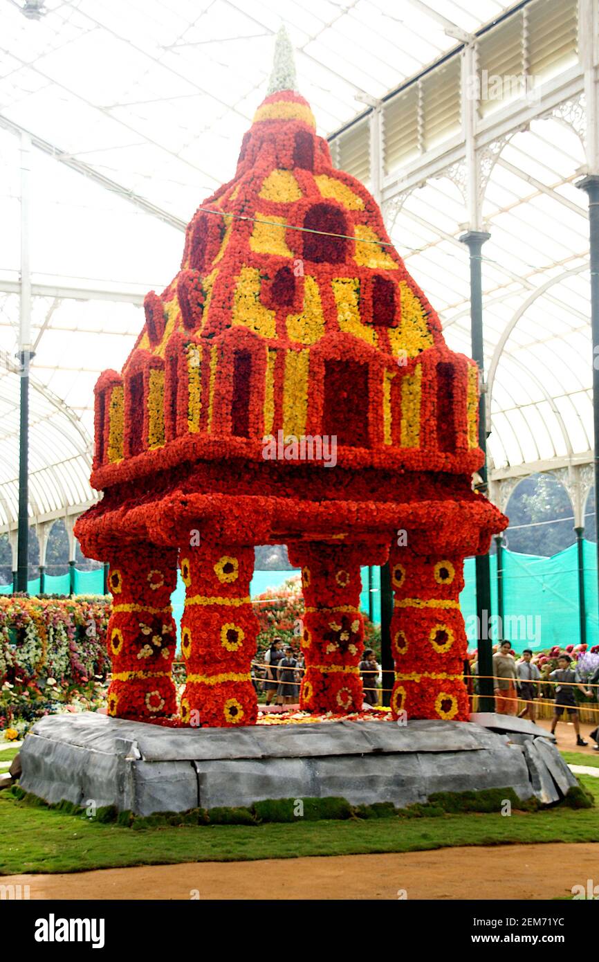 View of replica of Kempegowda Tower decorated with flowers at Republic ...