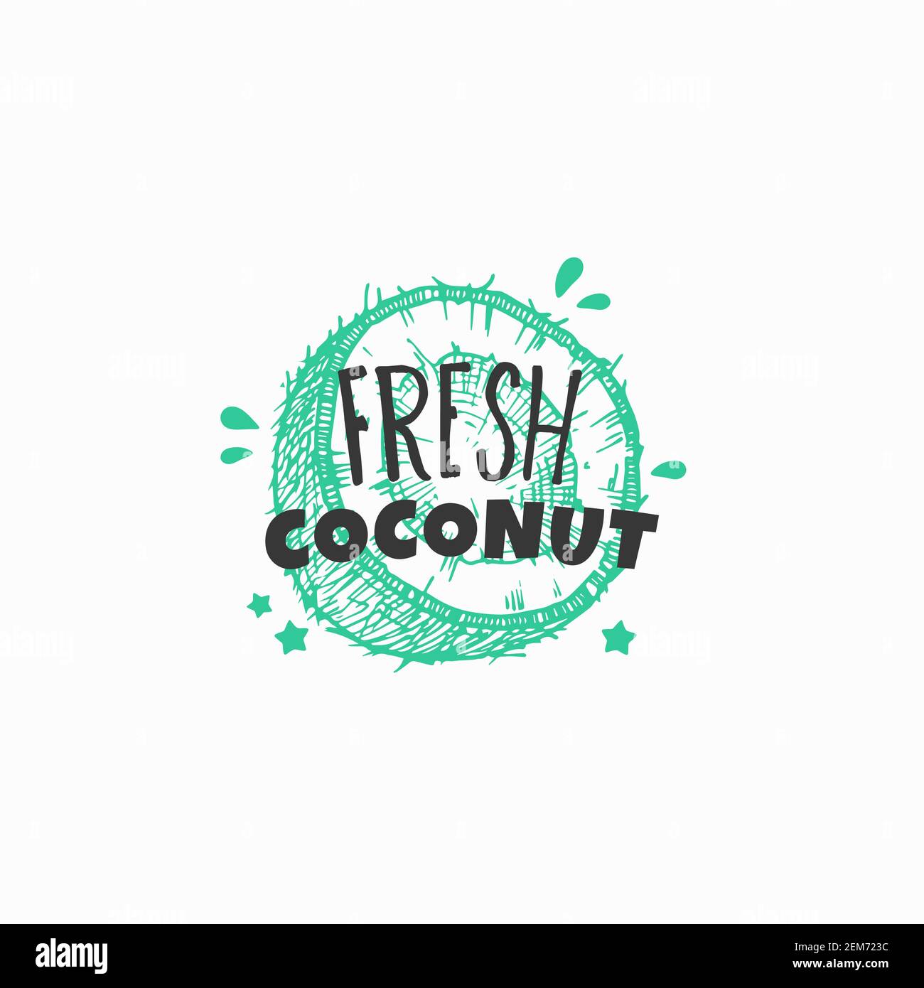 Fresh Coconut Badge, Label or Logo Template. Hand Drawn Fruit Sketch ...