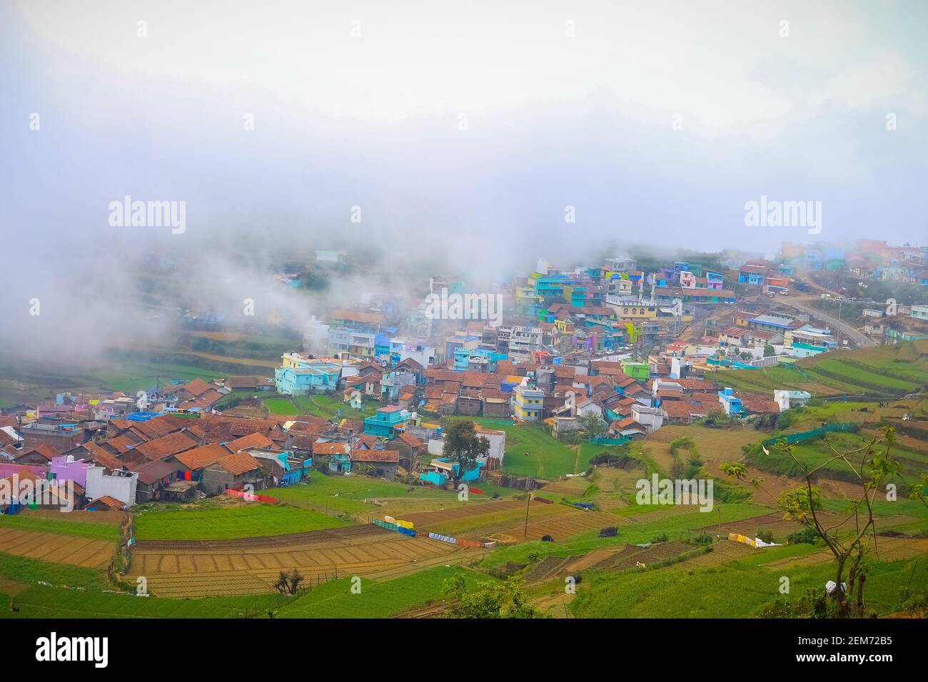 Poombarai Village View Over The Misty Clouds. Beautiful Poombarai ...