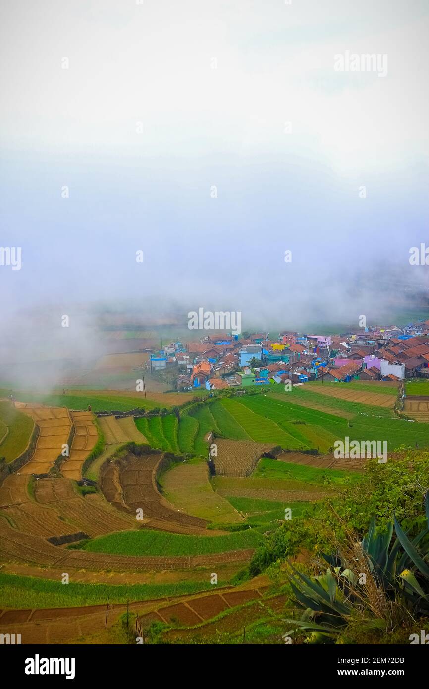 Poombarai Village View Over The Misty Clouds. Beautiful Poombarai ...