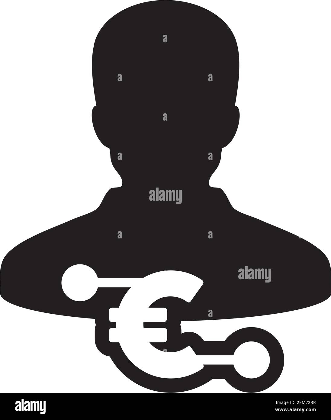 Digital money icon vector euro currency symbol with male user person ...