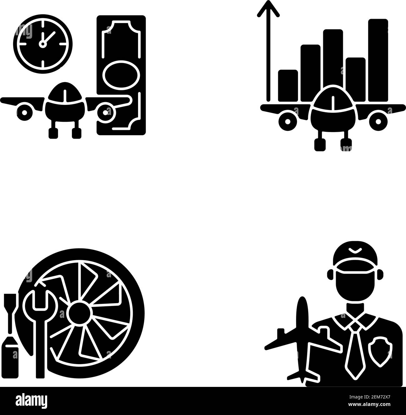 Aviation black glyph icons set on white space Stock Vector Image & Art ...