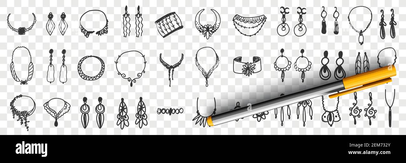 Jewellery and accessories doodle set. Collection of hand drawn elegant ...