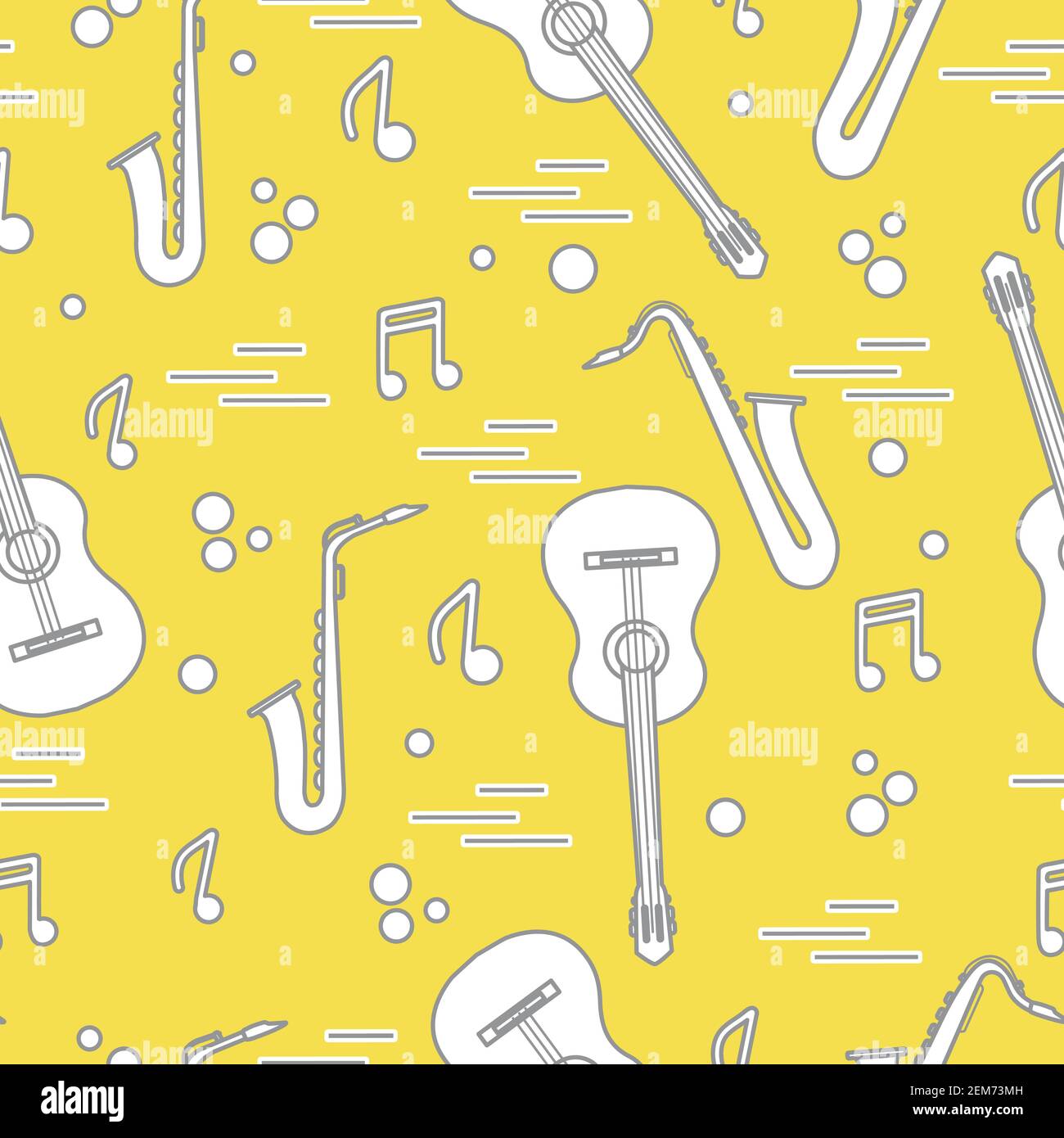Seamless pattern with saxophones, notes, guitars. Musical instruments ...