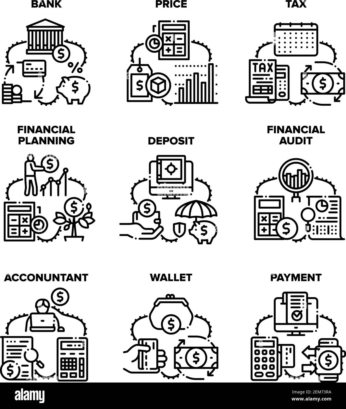 Finance Operation Set Icons Vector Black Illustrations Stock Vector ...